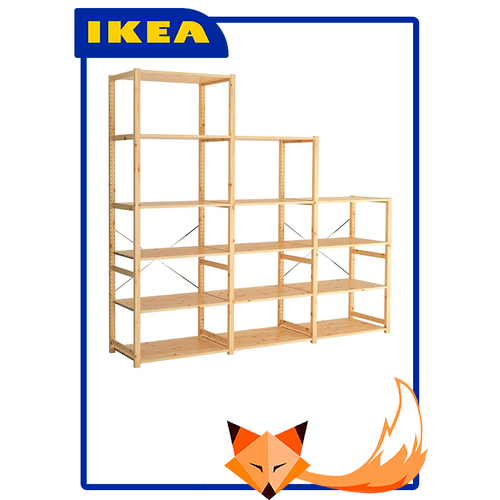 Стеллаж деревянный напольный IKEA Ivar 259х30х226 см, 15 полок, сосна