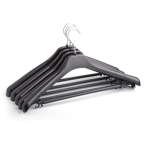 Вешалка-плечики для одежды PlastOn универсальная, пластиковая 46 см с металлическим крючком, черная, набор 5 шт.
