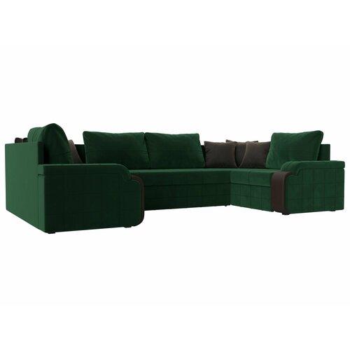 П-образный диван Николь, Велюр зеленый, Экокожа коричневая