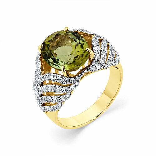 Кольцо Master Brilliant, желтое золото, 585 проба, турмалин, бриллиант, размер 18