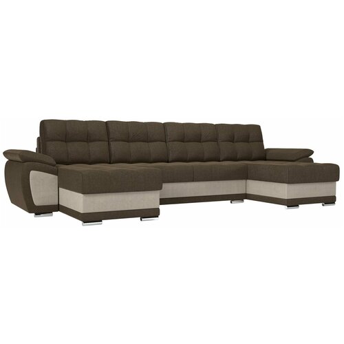 П-образный диван Нэстор, Рогожка коричневая и бежевая