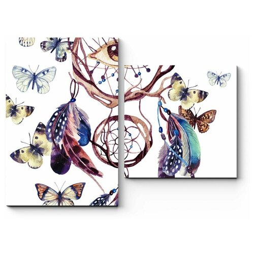 Модульная картина Ловец снов в окружении порхающих бабочек 130x98