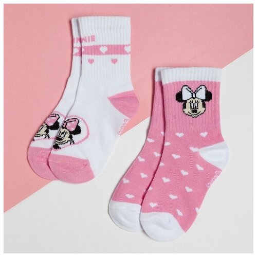 Набор носков "Minnie", Минни Маус, цвет розовый/белый, 16-18 см