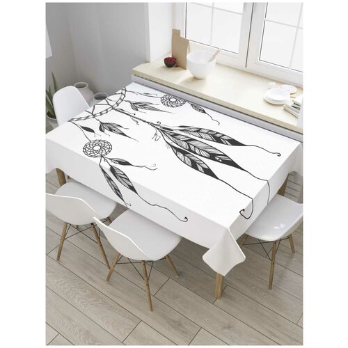 Скатерть прямоугольная JoyArty на кухонный стол "Перья ловца снов" из оксфорда, 120x145 см