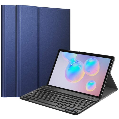 Клавиатура с чехлом MyPads для Samsung Galaxy Tab S5e 10.5 SM-T720 / T725 съёмная беспроводная Bluetooth-клавиатура синяя кожаная + гарантия + ру.