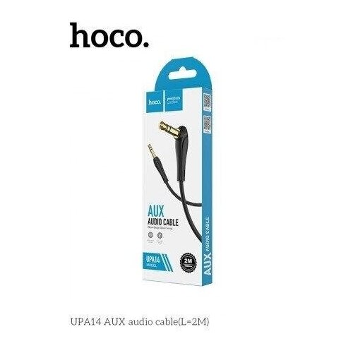 Кабель HOCO UPA14 Jack-3.5mm (TRS, male) на угловой Jack-3.5mm(TRS, male) AUX, 2 метра черный, для Автомобильной стереосистемы