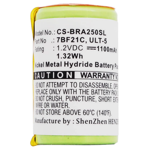 Аккумуляторная батарея (АКБ) CameronSino CS-BRA250SL для электрических зубных щеток Oral-B Sonic, PHILIPS HQ26, 1.2В, 1100мАч, Ni-Mh, салатовый