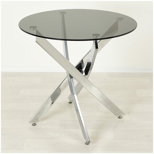 Стеклянный кухонный стол Рим-18 серый/хром D85