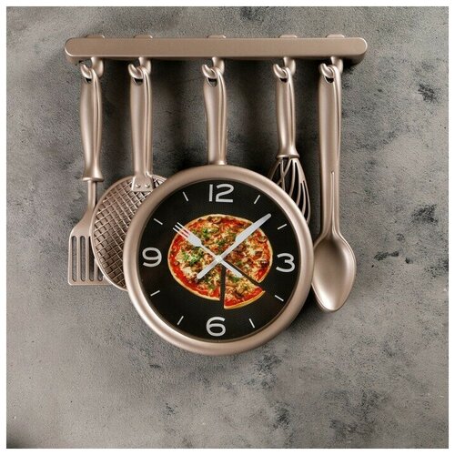 Часы настенные, серия: Кухня, "Кухонная утварь", бронзовые, 32х34 см, плавный ход
