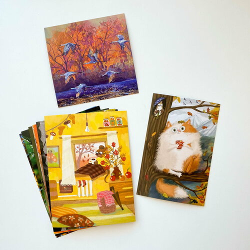 Набор почтовых эко-открыток Маленькие радости "Осень" (14 шт) для посткроссинга