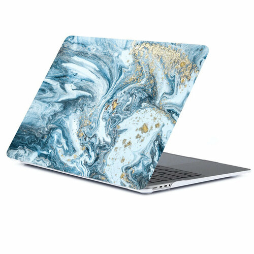Чехол Gurdini для MacBook Pro 14 (M1) 2021 сине-золотистый мрамор (Стиль 19)
