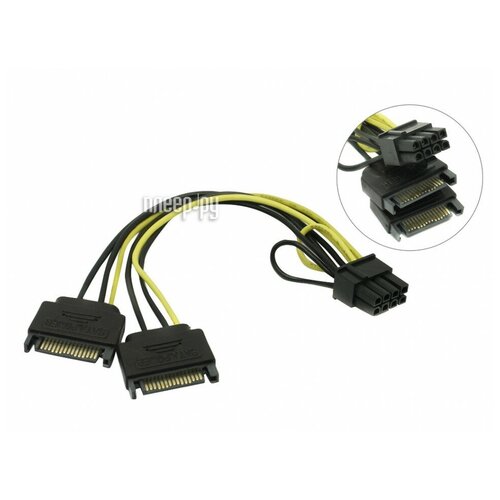 Аксессуар Кабель переходник питания Akasa SATA Power to 6+2pin PCIe 15cm AK-CBPW19-15