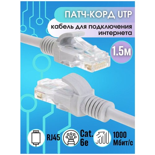 Сетевой кабель Патч корд 1.5 м / Интернет кабель 1.5 м / LAN сетевой провод Патчкорд / RJ45