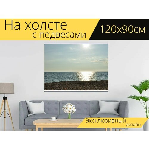 Картина на холсте "Солнце, море, подсветка" с подвесами 120х90 см. для интерьера