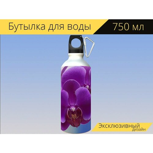 Бутылка фляга для воды "Цветок, орхидея, салон красоты" 750 мл. с карабином и принтом