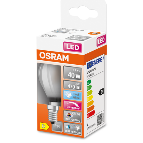 Светодиодная лампа Ledvance-osram OSRAM LED SUPERSTAR+ CL P GL FR 40 dim 3,4W/940 E14 Ra90