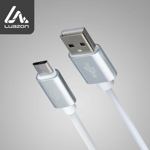 Кабель LuazON, microUSB - USB, 1 А, 1 м, оплётка металл, цвет: серебро
