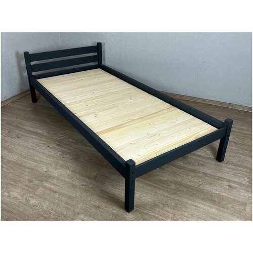 Кровать односпальная Классика из массива сосны со сплошным основанием, 200х90 см (габариты 210х100), цвет антрацит
