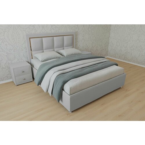 Двуспальная кровать Вирджиния 140x200 с подъемным механизмом и с коробом для белья велюр серый ножки 13 см хром