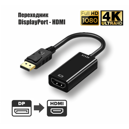 Переходник DisplayPort - HDMI, 0.15 м, черный