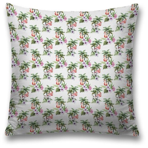 Наволочка декоративная на молнии, чехол на подушку JoyArty "Фламинго под пальмой" 45х45 см
