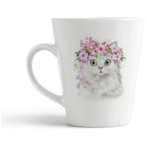 Кружка-латте CoolPodarok Графика. Кошка с цветами