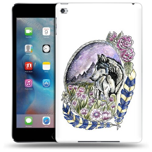 Чехол задняя-панель-накладка-бампер MyPads нарисованный волк в цветах с перьями для iPad mini 4 7.9 (2015)-A1538/A1550 противоударный