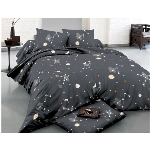 Постельное белье 1.5-спальный Павлина полисатин Звезды рис 9348, черный
