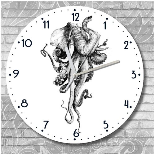 Настенные часы УФ фэнтези животные слон осьминог ктулху - 3098