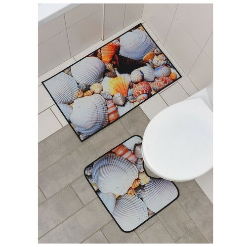 Доляна Набор ковриков для ванной и туалета Доляна «Ракушки», 2 шт: 40×45, 45×75 см