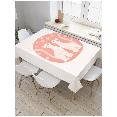 Прямоугольная водоотталкивающая скатерть на стол JoyArty с рисунком "Кошачья любовь" 120 на 145 см