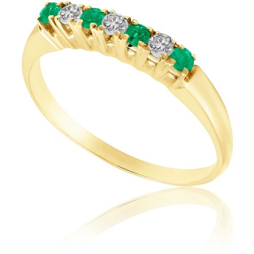 Кольцо помолвочное 1RBC, желтое золото, 585 проба, изумруд, бриллиант, размер 15.5, бесцветный, зеленый