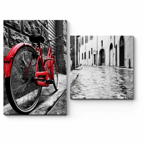 Модульная картина Красный велосипед на мощенной улице 110x83