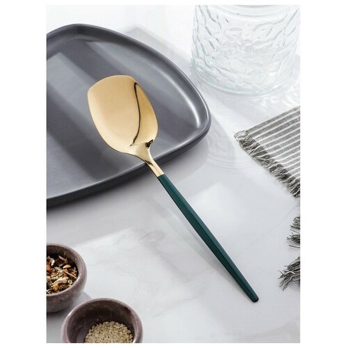 Лопатка кухонная Magistro "Грэйс", длина 26 см, цвет ручки зеленый, головы золотой