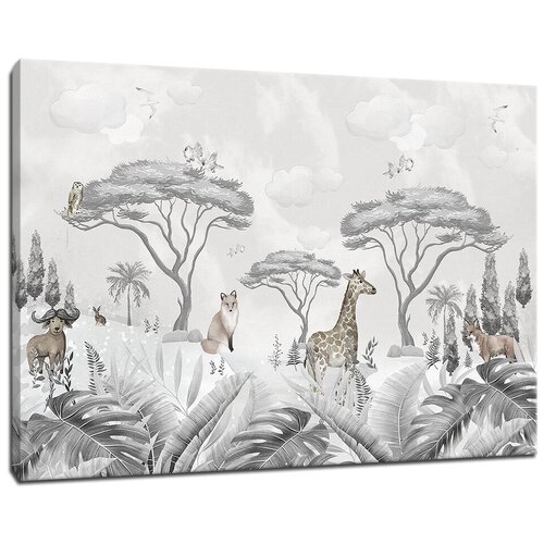 Картина Уютная стена "Фон для детской с животными в джунглях" 90х60 см