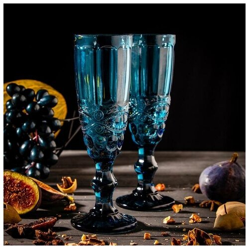Набор бокалов для шампанского Magistro Ла-Манш, 160 мл, 7х20 см, 2 шт, цвет синий