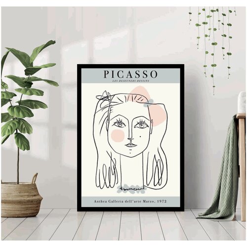 Постер В рамке "Пабло Пикассо Портрет девушки" 40 на 50 (черная рама) / Картина для интерьера / Плакат / Постер на стену / Интерьерные картины