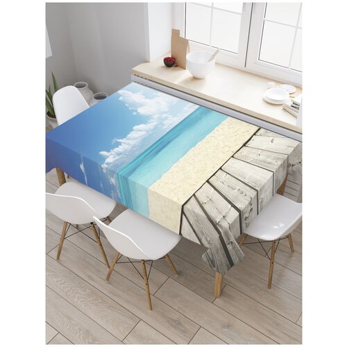 Скатерть прямоугольная JoyArty "Лазурное море и песок" из сатена, 180x145 см