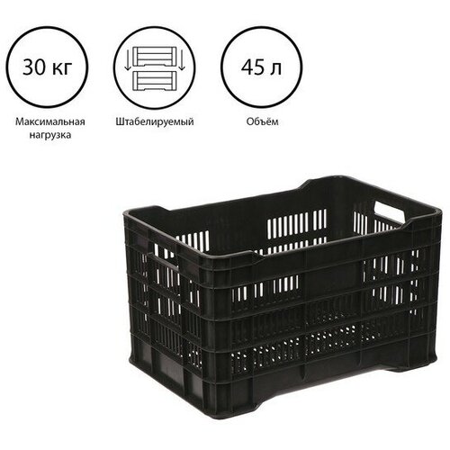 Ящик универсальный, пластиковый, 51 × 34 × 30 см, на 30 кг, чёрный