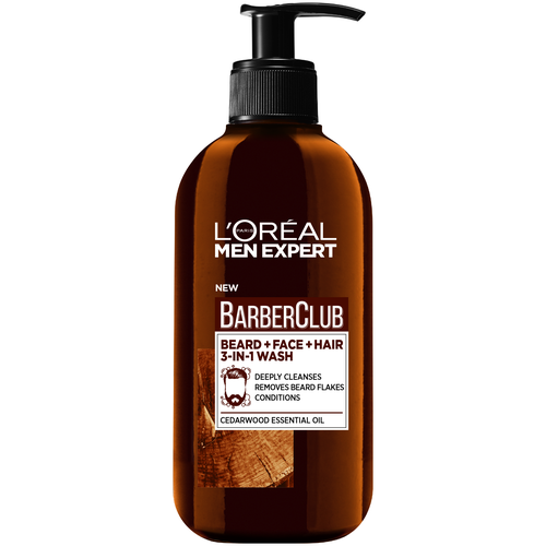 L'Oreal Paris Очищающий гель 3 в 1 Barber Club с маслом кедрового дерева, 200 г, 200 мл