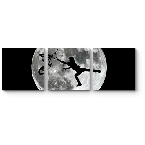 Модульная картина Силуэт байкера на фоне луны80x27
