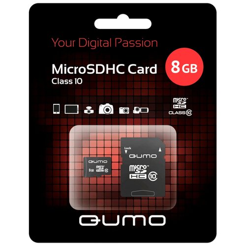 Карта памяти Qumo microSDHC 8 ГБ Class 10, V10, A1, UHS-I U1, 1 шт., черный