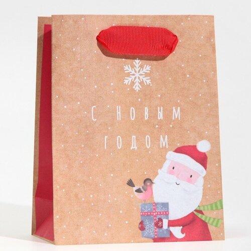 Пакет крафтовый вертикальный Дедушка Мороз, S 12 x 15 x 55 см