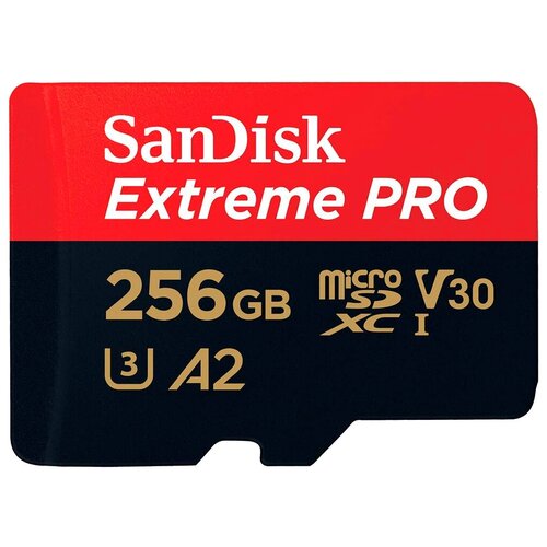 Карта памяти SanDisk microSDXC 256 ГБ Class 10, V30, A2, UHS-I, R/W 170/90 МБ/с, адаптер на SD, 1 шт., разноцветный