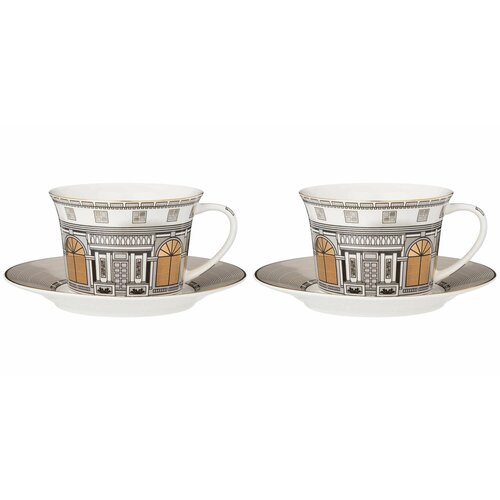 Чайный набор Посуды на 2 персоны 250 мл Lefard Windows 4 Предмета, 2 Чашки и Блюдца, Подарочный Фарфор