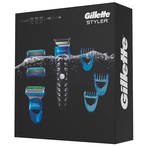 Триммер Gillette   Подарочный набор Styler c 3 сменными кассетами и 3 насадками, синий