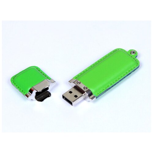 Кожаная флешка классической прямоугольной формы (32 Гб / GB USB 2.0 Зеленый/Green 215 Flash drive Модель 483 B)