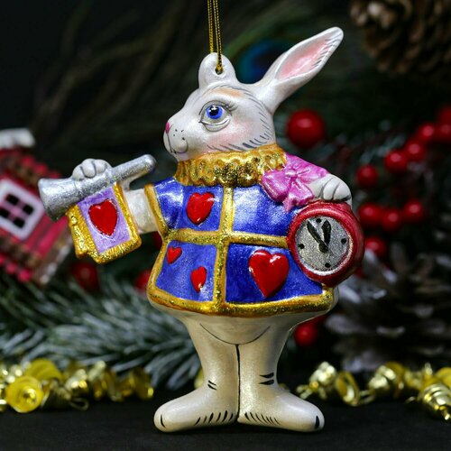 Елочная игрушка фарфоровая "Кролик с часами Алиса" Ручная работа / Мастерская сказок