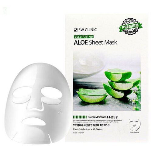 3W Clinic Essential Up Aloe маска с экстракт алоэ увлажняющая, 10 шт. по 25 мл