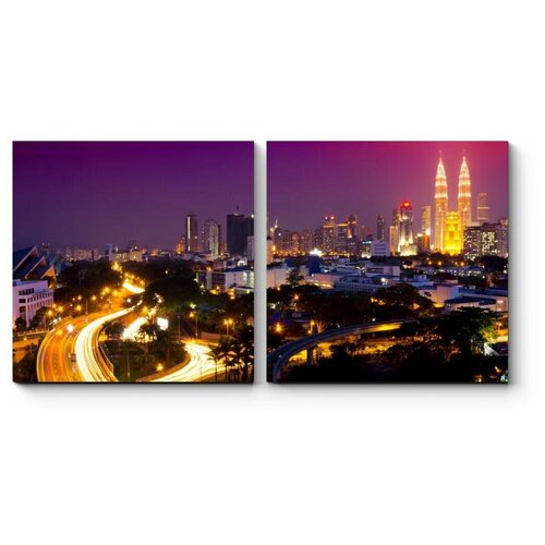 Модульная картина Сияние ночного Куала-Лумпур 60x30
